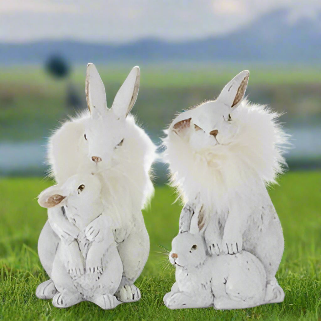 White Resin Rabbit & Bunnies w/Feather – REVIVED Furniture And Home Decor